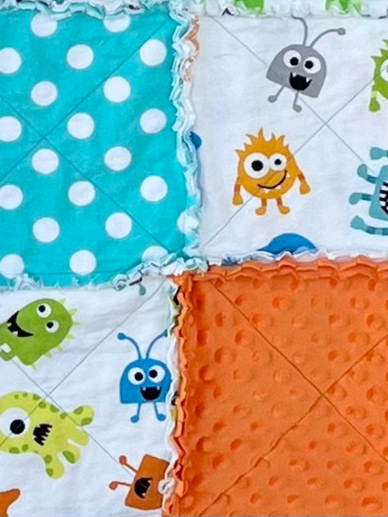 Silly Monsters Baby Rag Quilt; Monsters Baby Rag Quilt; Baby Boy Rag ...