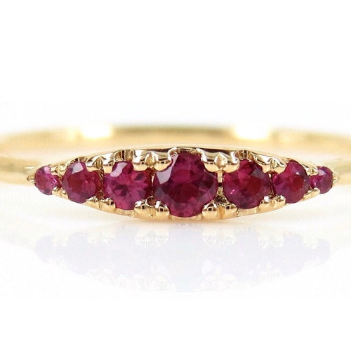 Seven-stones Graduated Ruby Ring in 18K Yellow Gold Wedding - Etsy