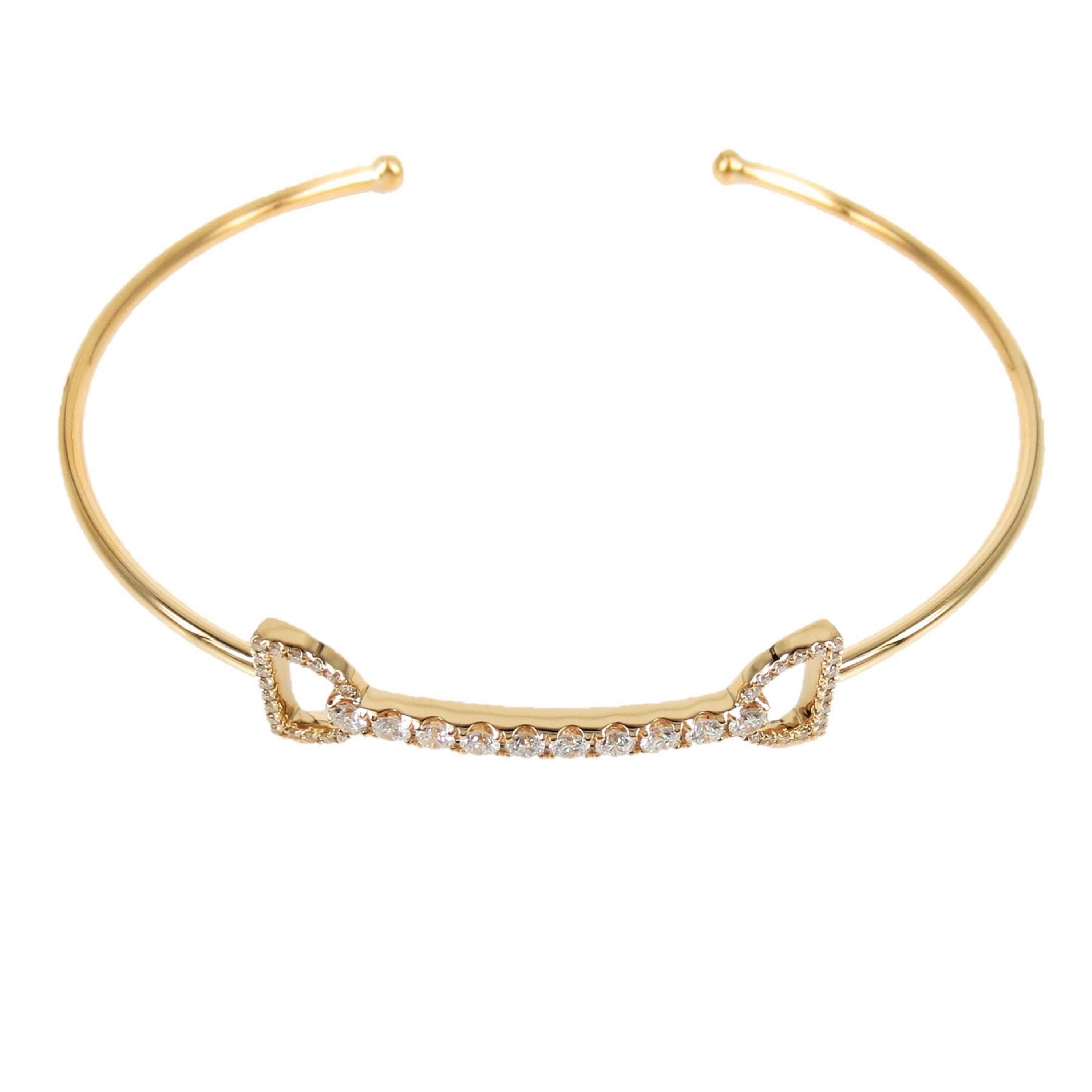 Flexible Diamond Open Bangle 18K Yellow Gold | Etsy