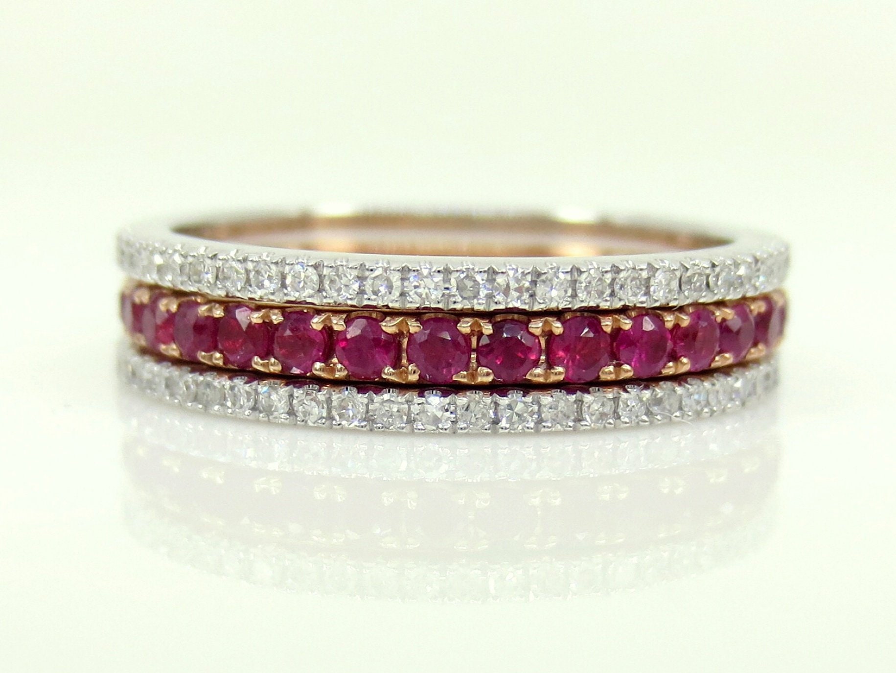 Set of 3: Ruby Eternity Band Two Micro Pave Diamond | Etsy