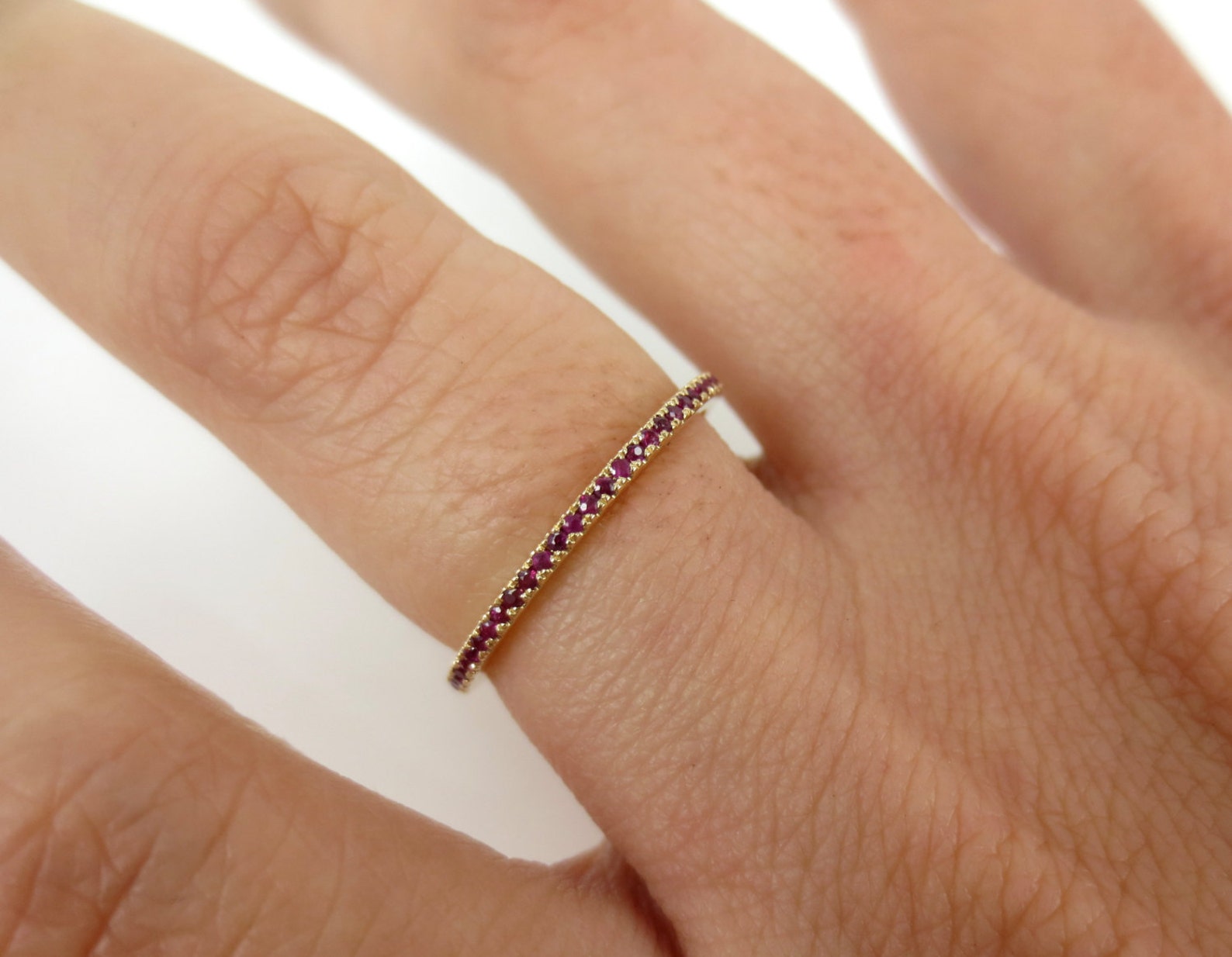 Micro Pave Ruby 18k Yellow Gold Eternity Band | Etsy