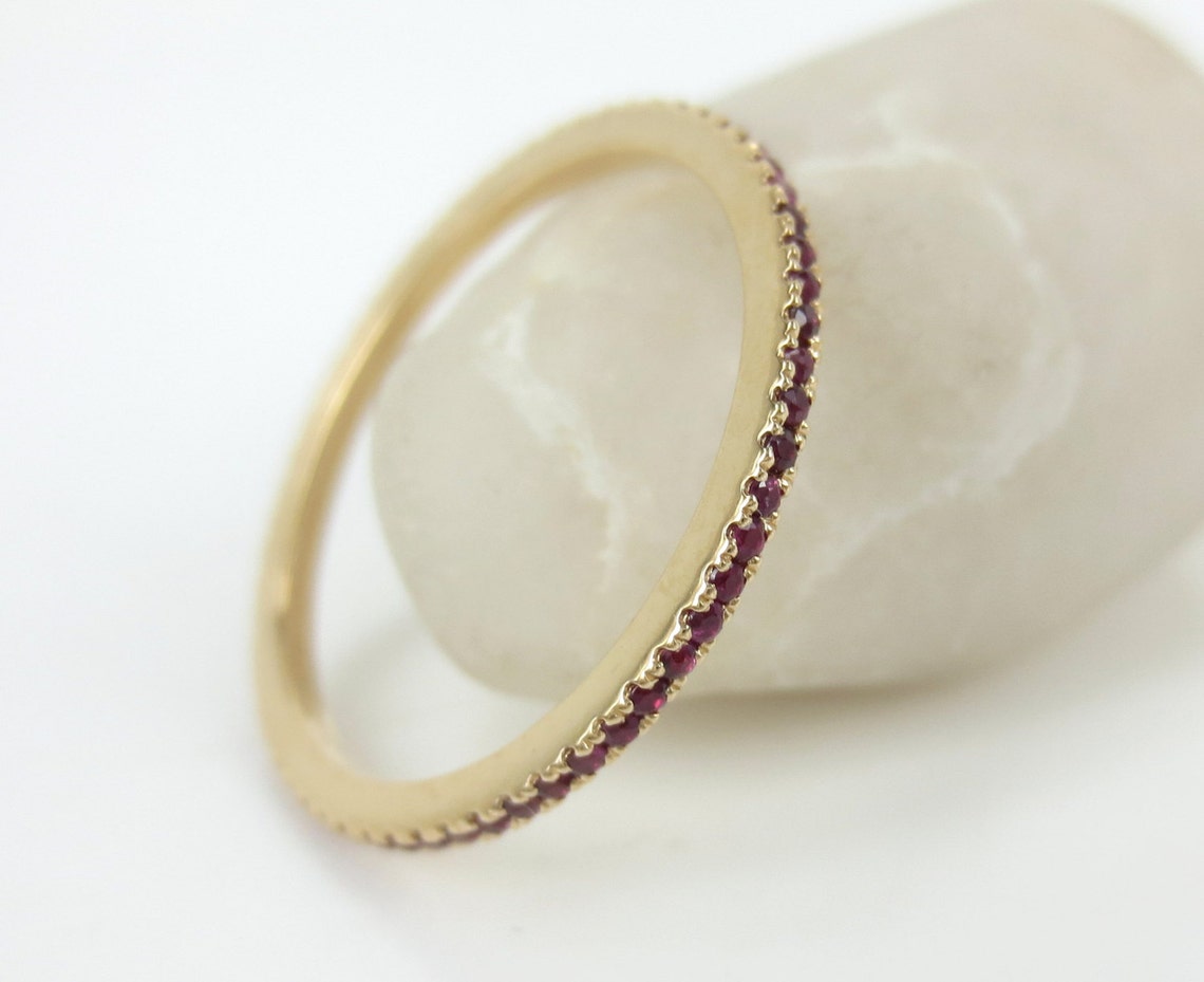 Micro Pave Ruby 18k Yellow Gold Eternity Band - Etsy