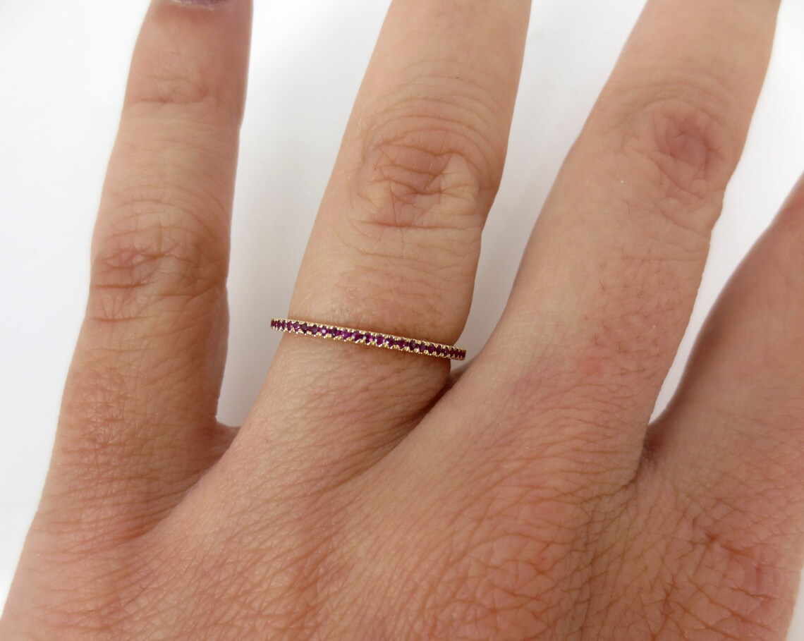 Micro Pave Ruby 18k Yellow Gold Eternity Band - Etsy