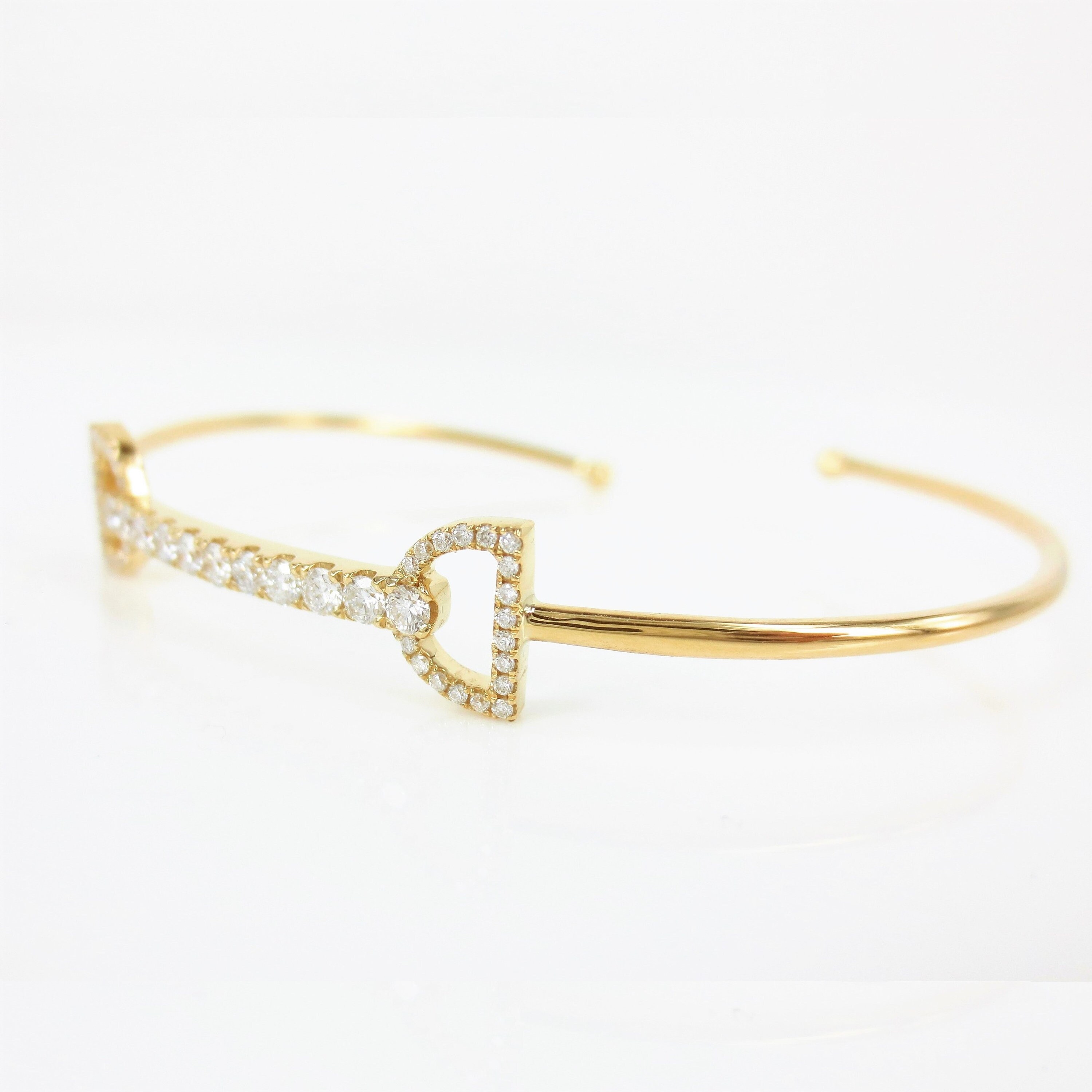 Flexible Diamond Open Bangle 18K Yellow Gold | Etsy