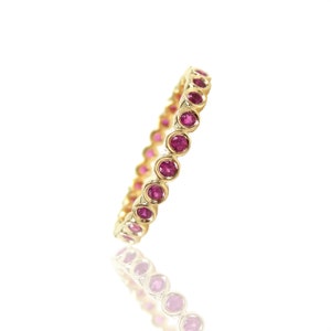 2.2mm Bezel Set Round Ruby Eternity Band in 18K Yellow Gold Stacking ...