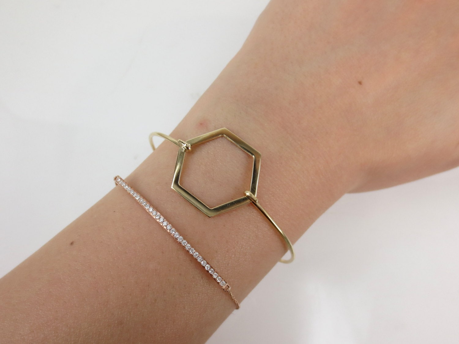 Diamond Pave Bar Bracelet Set in 18k Rose Gold. | Etsy