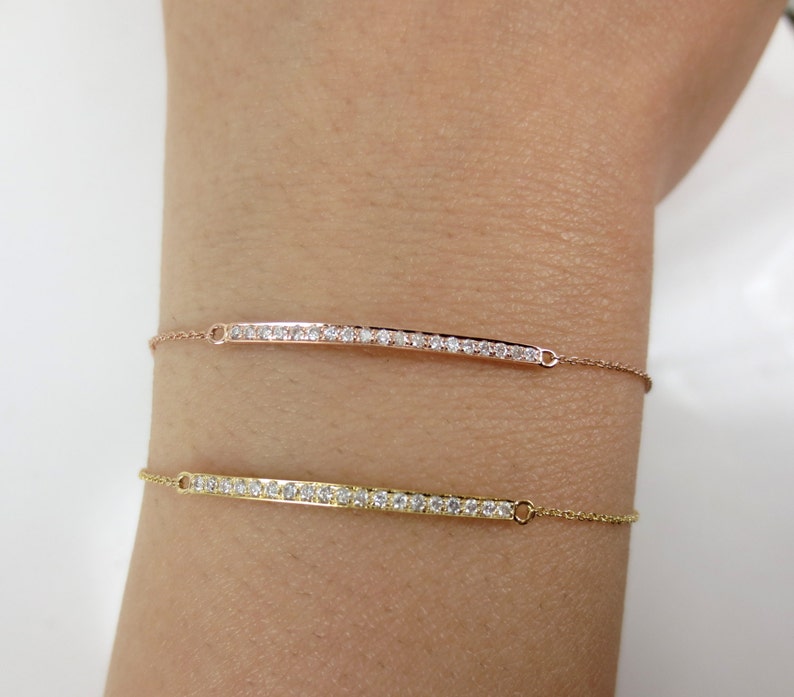 Diamond Bar Charm Bracelet Set in 18k Rose Gold. - Etsy