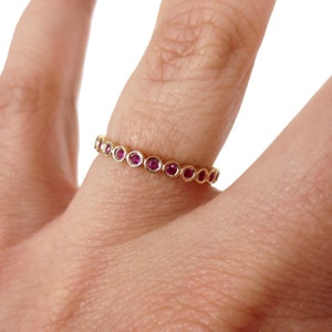 2.2mm Bezel Set Round Ruby Eternity Band in 18K Yellow Gold Stacking ...
