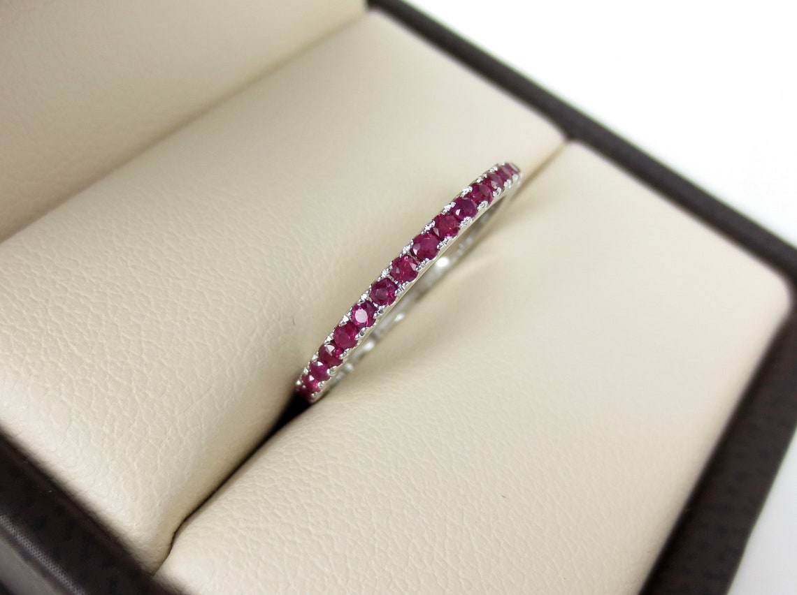 1.6mm Ruby Eternity Band set in 18k White Gold Stacking Band | Etsy
