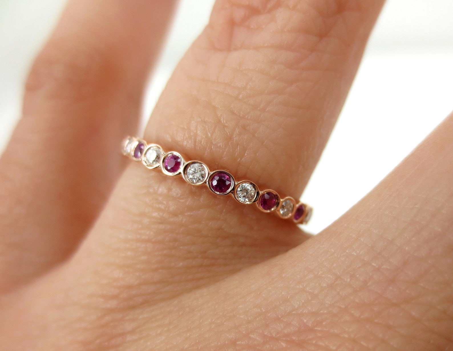 2.2mm Bezel Set Diamond & Ruby Eternity Band in 18K Rose Gold - Etsy