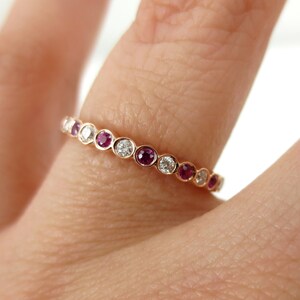 2.2mm Bezel Set Diamond & Ruby Eternity Band in 18K Rose Gold Stacking ...