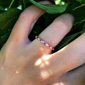 2.2mm Bezel Set Diamond & Ruby Eternity Band in 18K Rose Gold Stacking ...