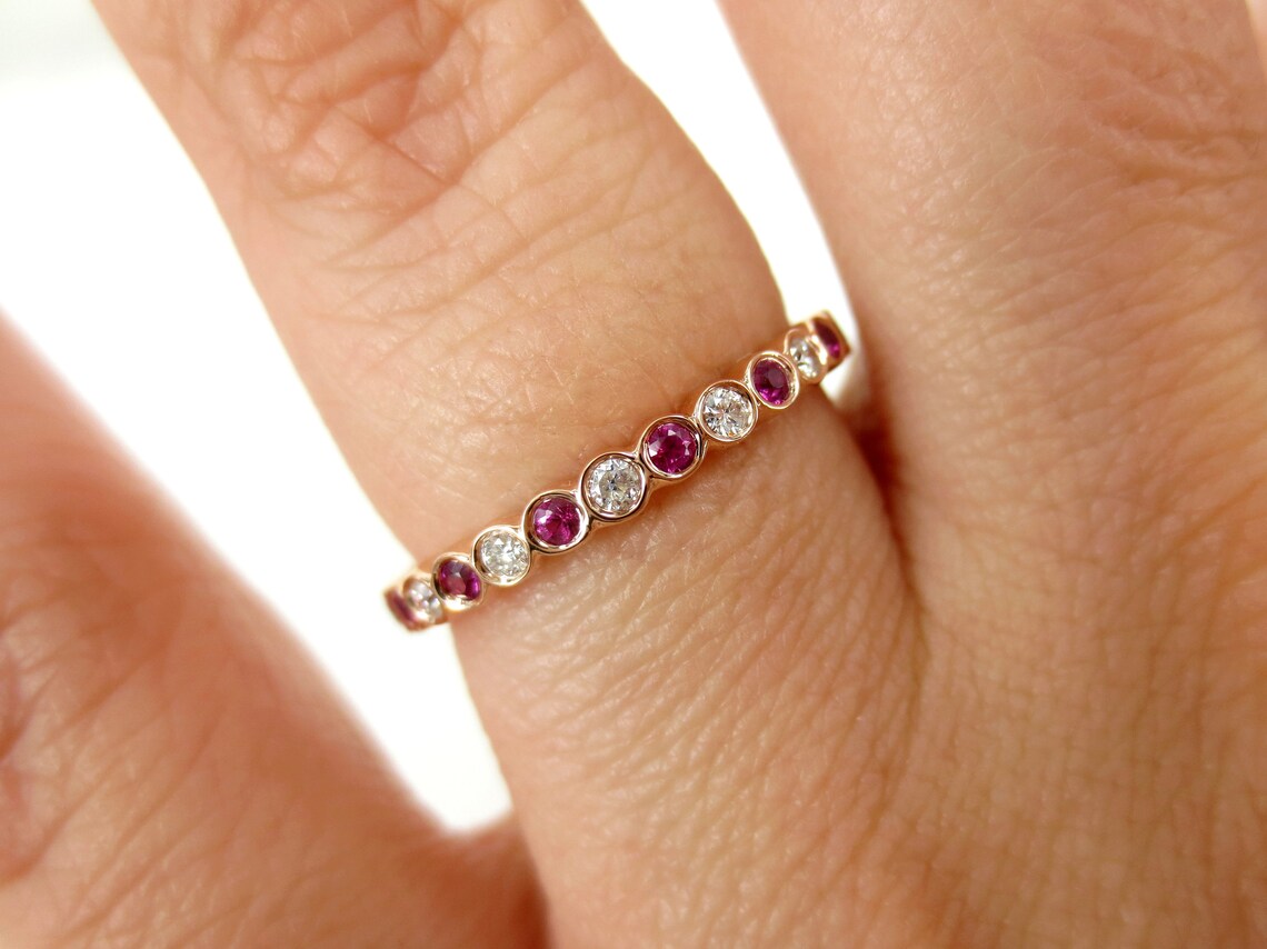 2.2mm Bezel Set Diamond & Ruby Eternity Band in 18K Rose Gold | Etsy