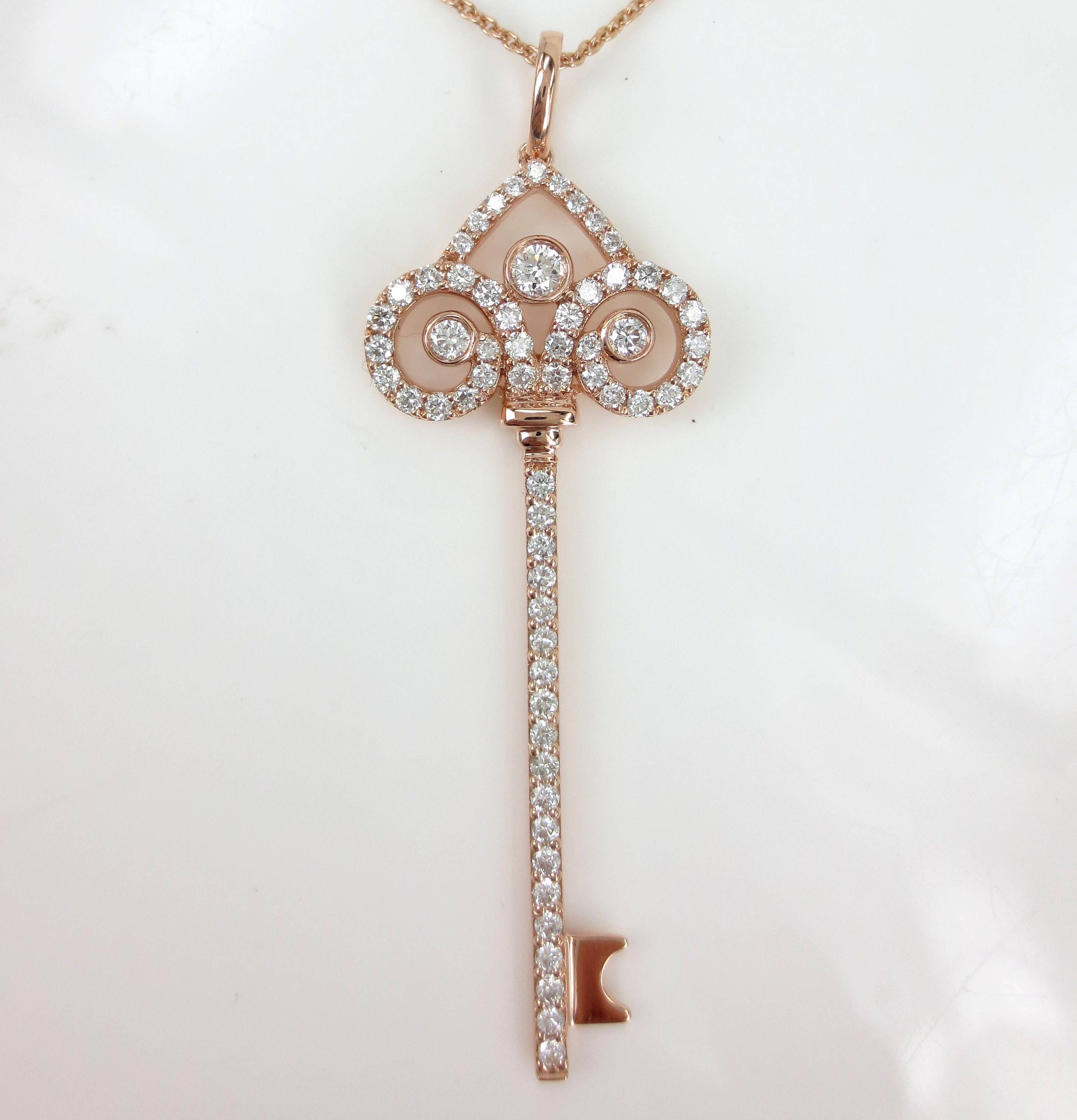 18k Rose Gold Diamond Key Pendant Necklace - Etsy