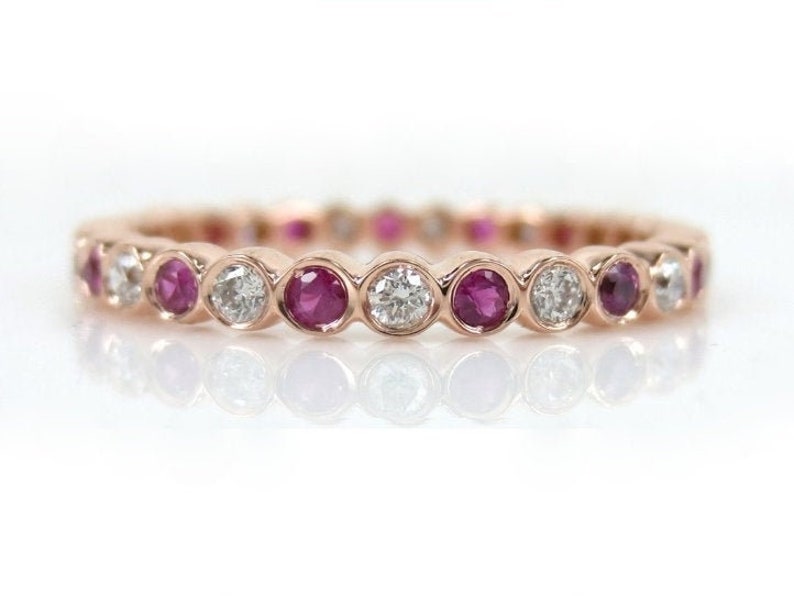 2.2mm Bezel Set Diamond & Ruby Eternity Band in 18K Rose Gold - Etsy