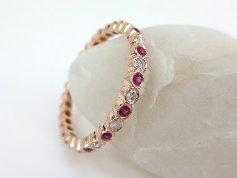 2.2mm Bezel Set Diamond & Ruby Eternity Band in 18K Rose Gold - Etsy