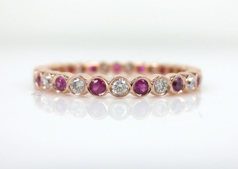 2.2mm Bezel Set Diamond & Ruby Eternity Band in 18K Rose Gold | Etsy