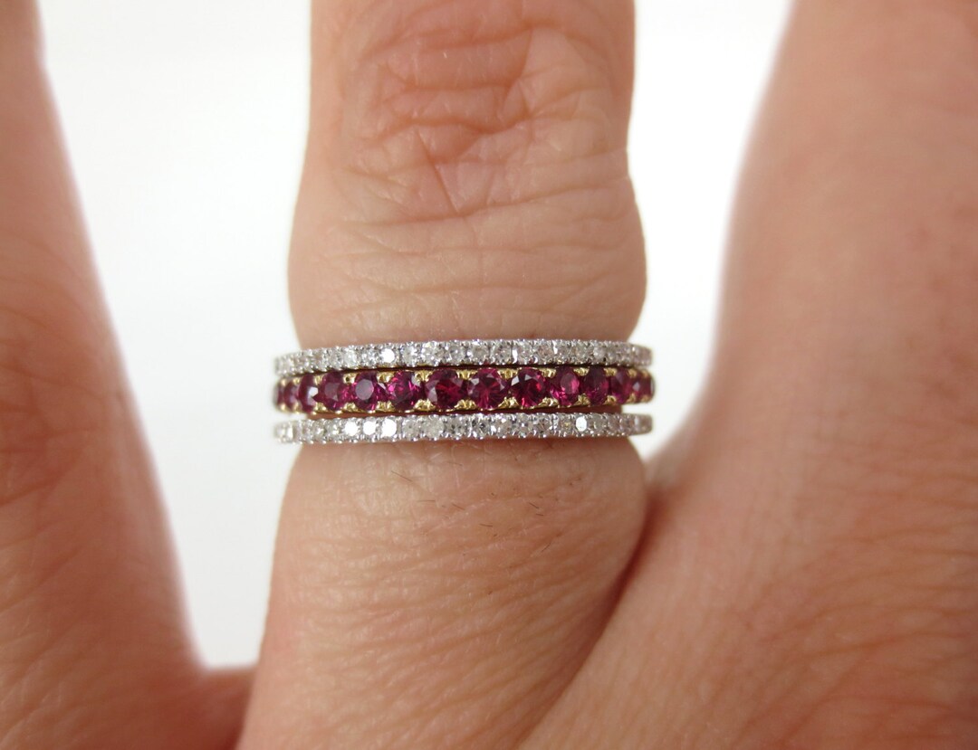 Set of 3: Ruby Eternity Band Two Micro Pave Diamond Eternity Bands. - Etsy