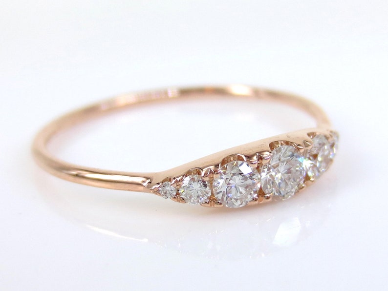 Seven-stones Graduated Round Diamond Ring in 18K Rose Gold - Etsy