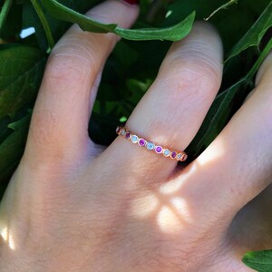2.2mm Bezel Set Diamond & Ruby Eternity Band in 18K Rose Gold Stacking ...