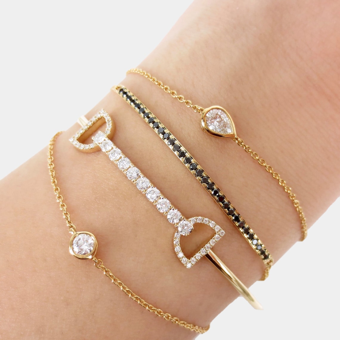 Flexible Diamond Open Bangle 18K Yellow Gold | Etsy