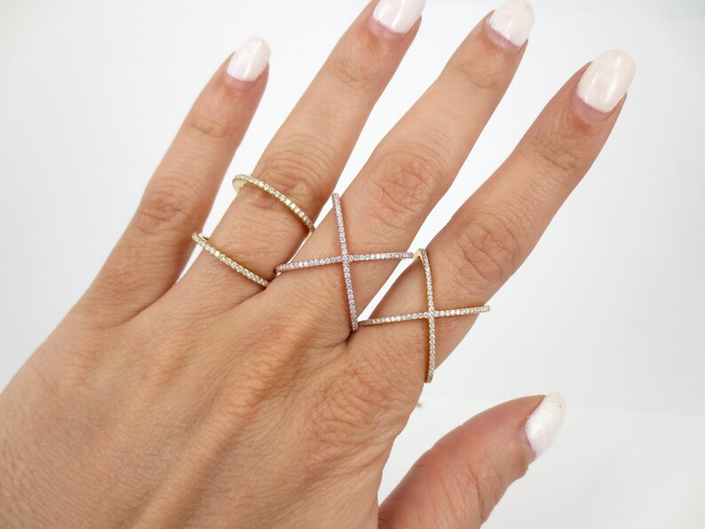 Micro Pave Diamond Criss Cross X Ring Band in 18k Rose Gold - Etsy