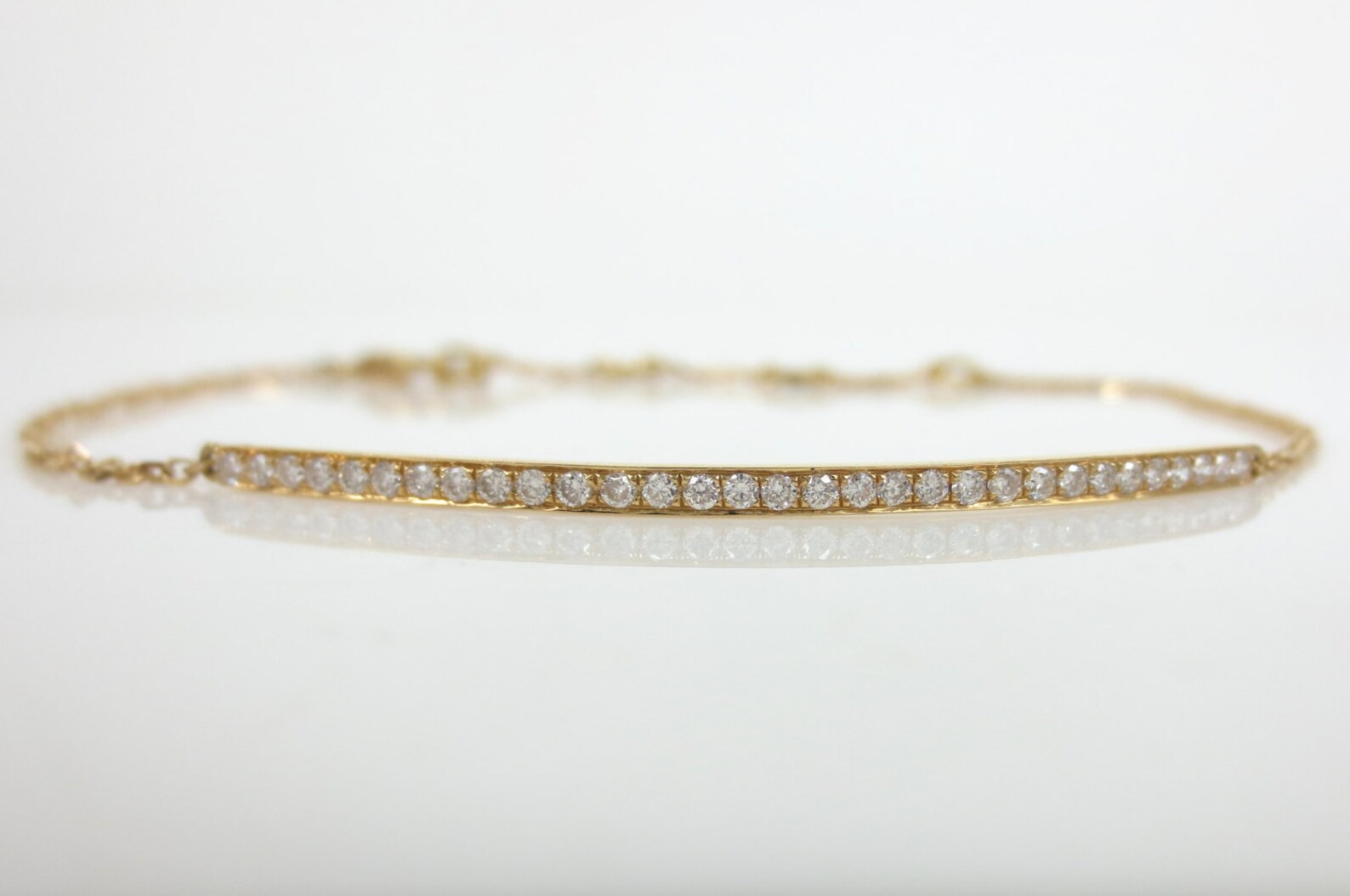 Diamond Pave Bar Charm Bracelet set in 18k Yellow Gold. | Etsy