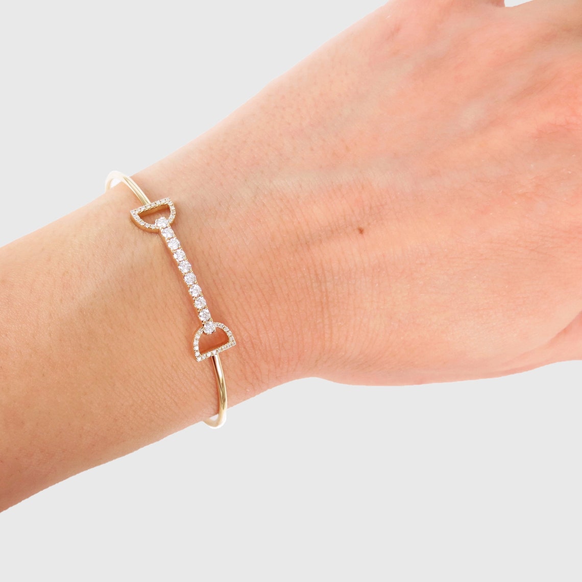 Flexible Diamond Open Bangle 18K Yellow Gold | Etsy