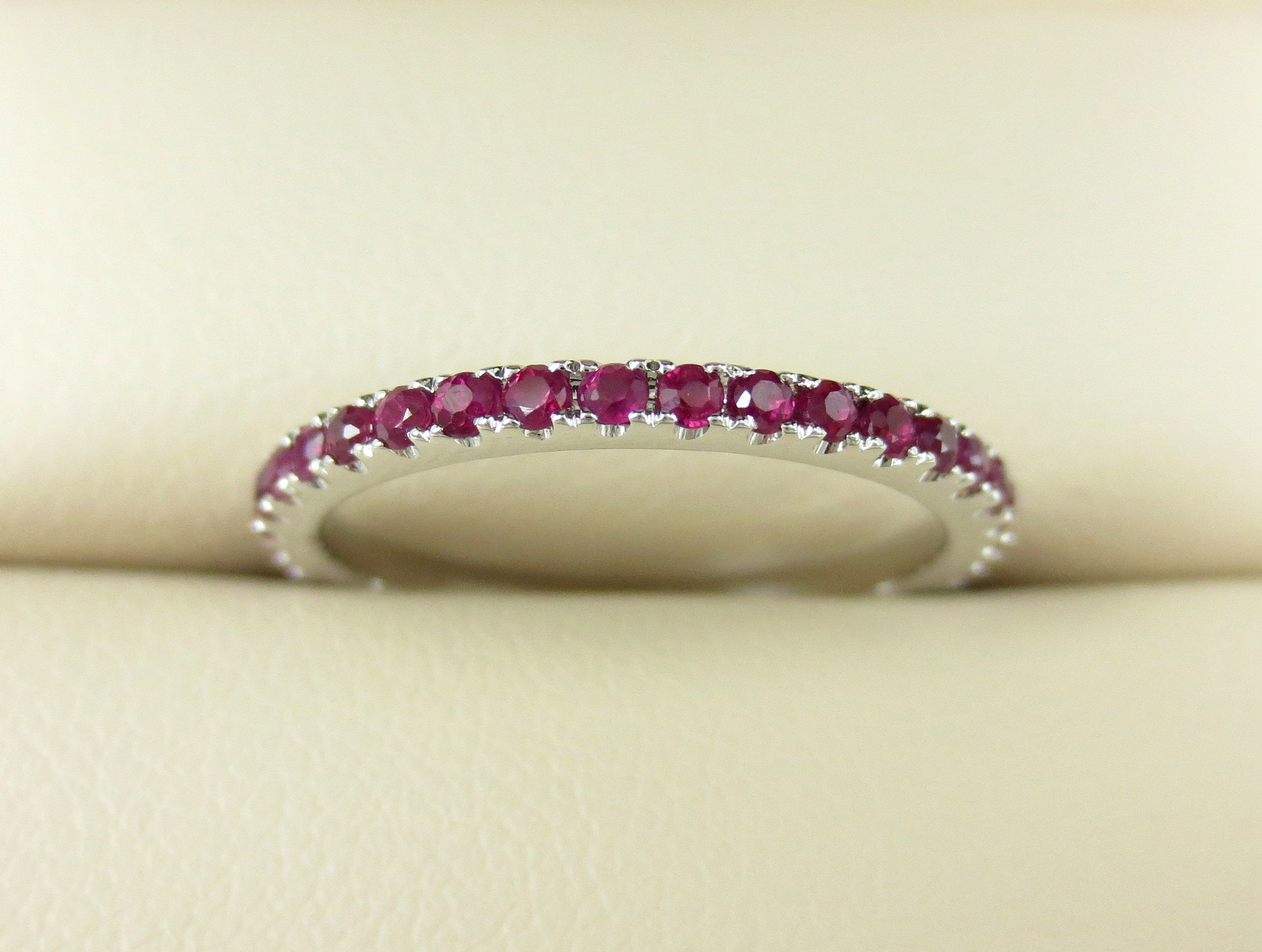 1.6mm Ruby Eternity Band set in 18k White Gold Stacking Band | Etsy
