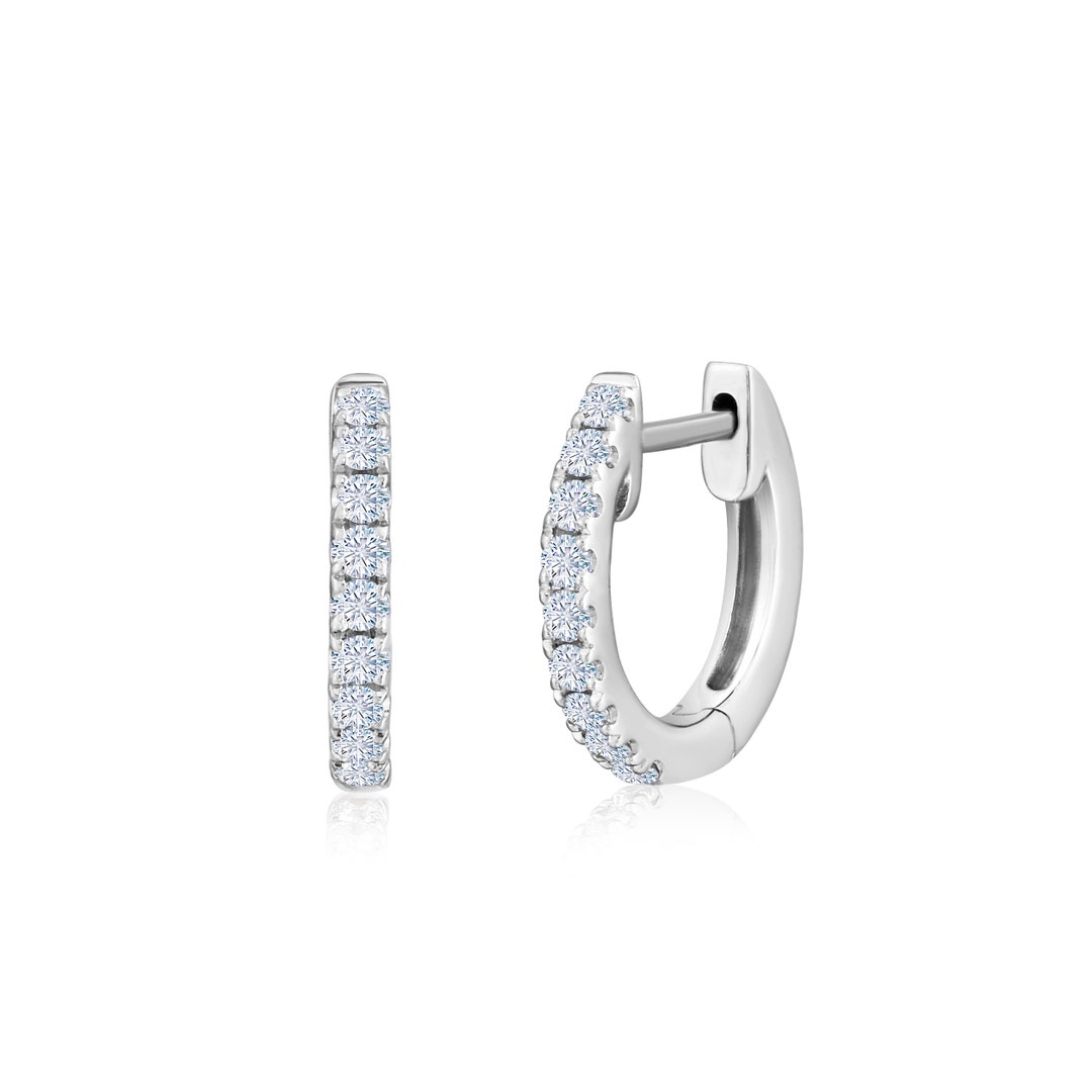 12mm Natural Diamond Huggie Earrings / Diamond Huggies / 18K Gold Diamond Huggies / Gold Diamond ...