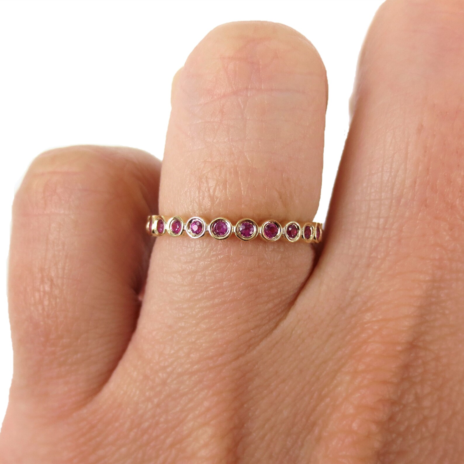 2.2mm Bezel Set Round Ruby Eternity Band in 18K Yellow Gold | Etsy