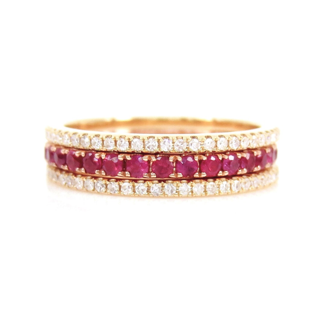 Set of 3: Ruby Eternity Band Two Micro Pave Diamond Eternity Bands. - Etsy
