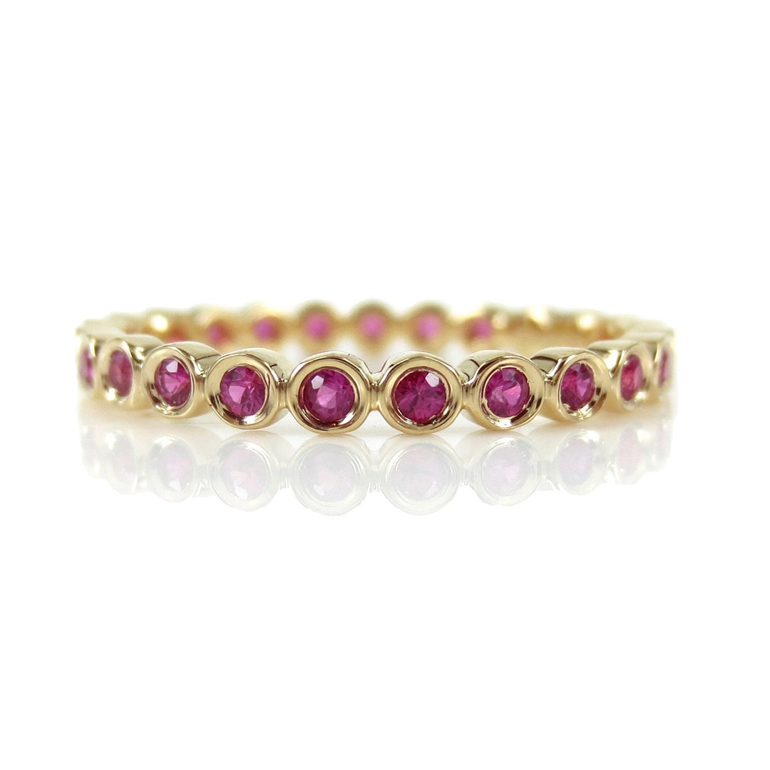 2.2mm Bezel Set Round Ruby Eternity Band in 18K Yellow Gold Stacking ...