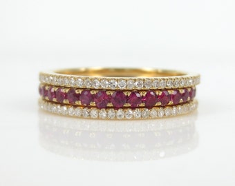 Set of 3: Ruby Eternity Band Two Micro Pave Diamond Eternity Bands. - Etsy