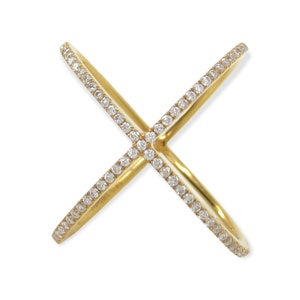 Micro Pave Diamond Criss-cross X Ring Band in 18k Yellow Gold - Etsy