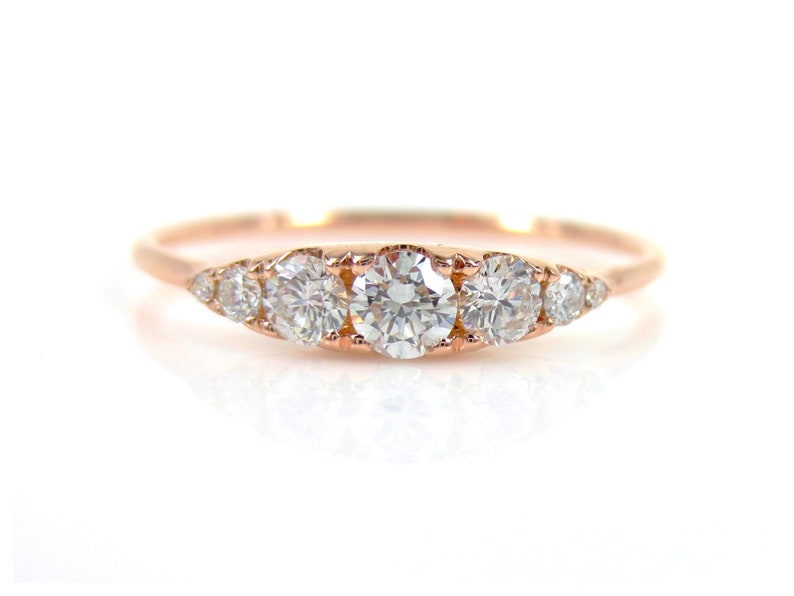 Seven-Stones Graduated Round Diamond Ring in 18K Rose Gold | Etsy