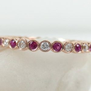 2.2mm Bezel Set Diamond & Ruby Eternity Band in 18K Rose Gold Stacking ...
