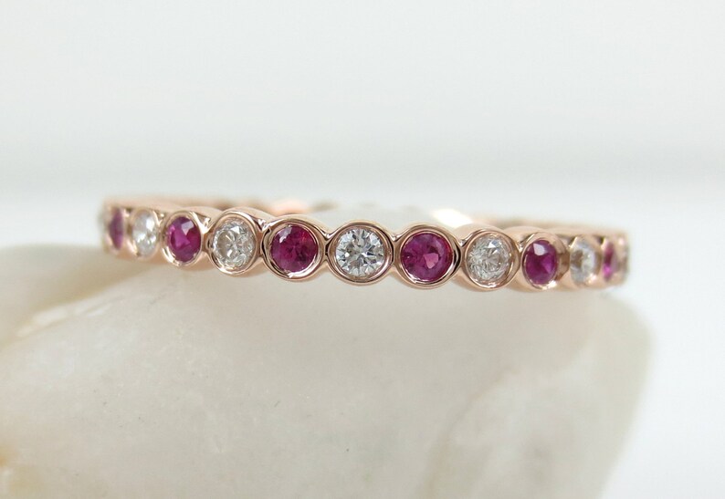 2.2mm Bezel Set Diamond & Ruby Eternity Band in 18K Rose Gold - Etsy