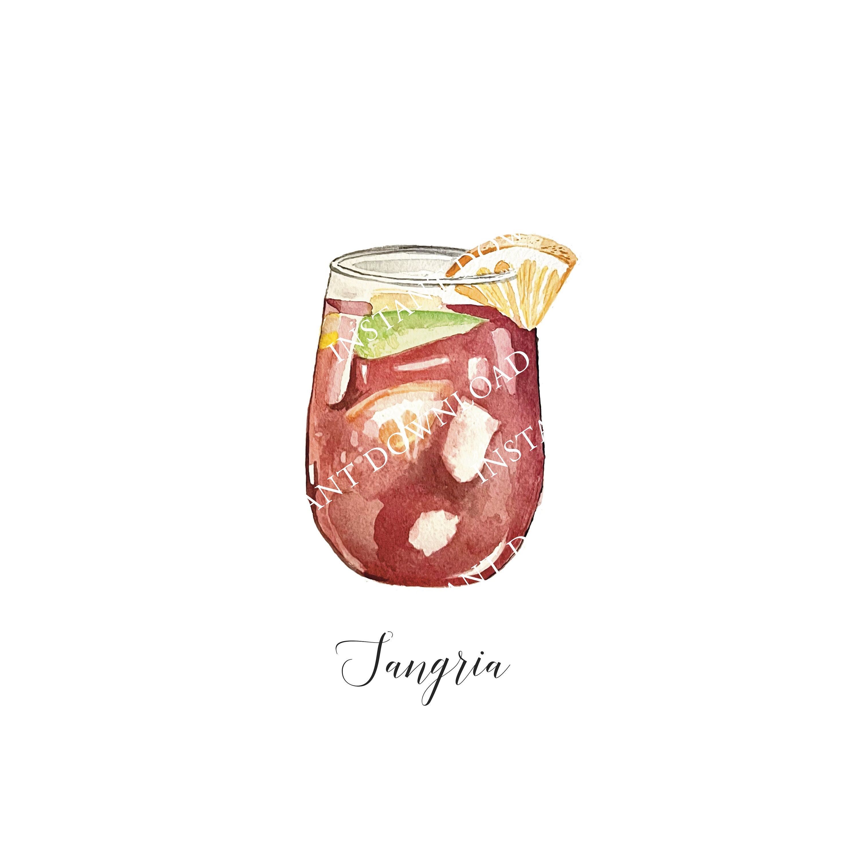 Red Sangria Watercolor Cocktail Image Digital Download. JPG, PNG for ...