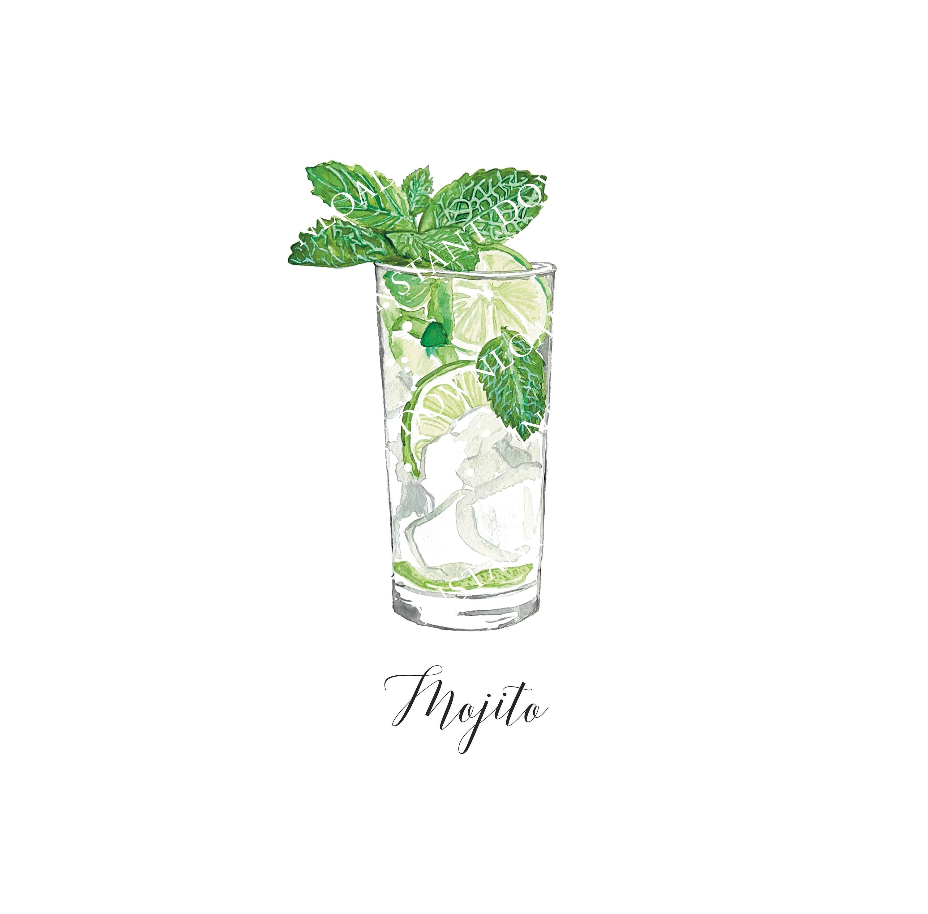 Mojito Watercolor Cocktail Image Digital Download. JPG, PNG for Wedding ...