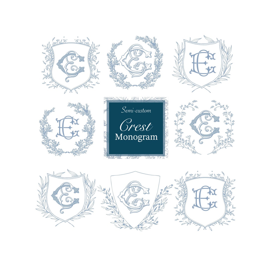 Sketched Monogram Crests, Wedding Crest Monograms, Digital Crest Design ...