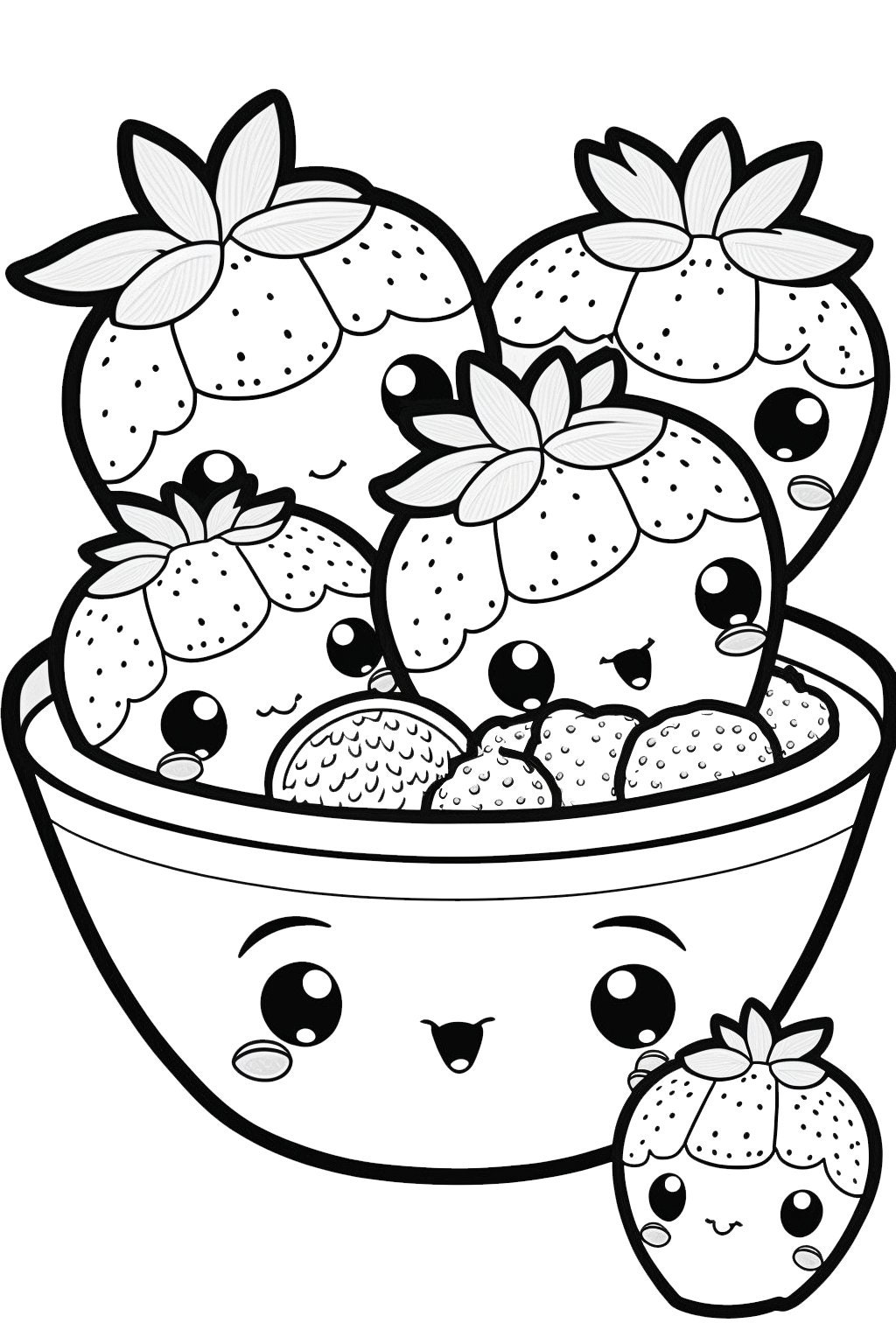 10 Kawaii Anime Cute Fruit and Vegetable Coloring Pages. Instant ...
