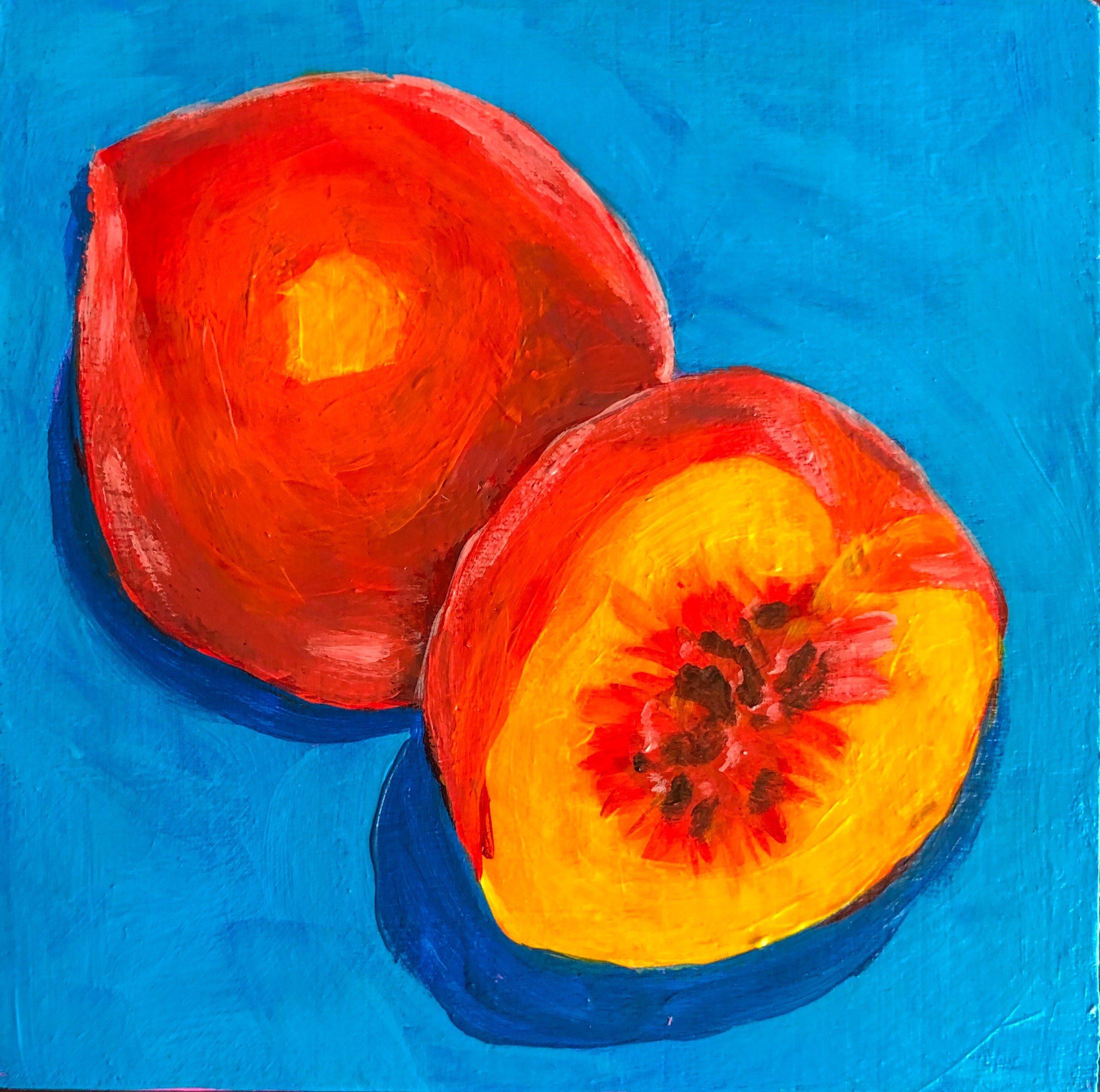 Bright Peaches Original Still Life Painting - Colorful Maximalist Wall ...
