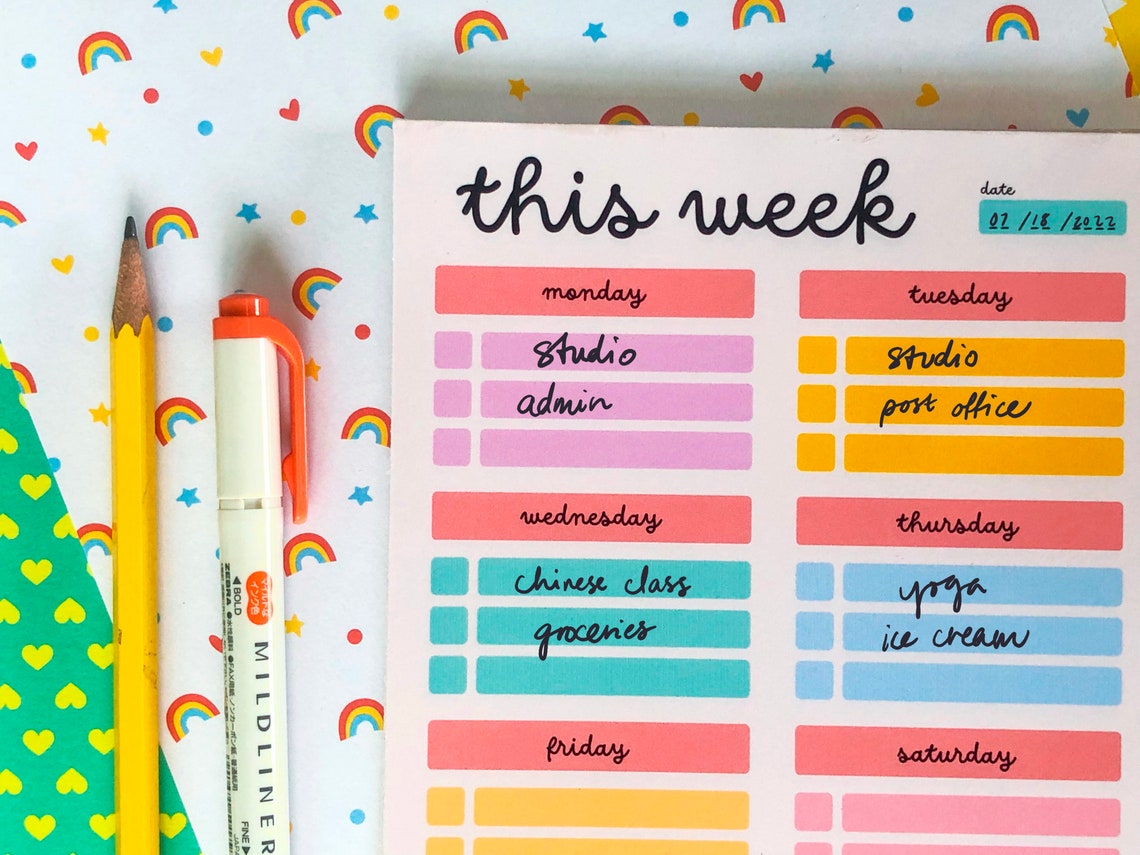 Weekly Plans Notepad - Tear-off Pages - Bright Colorful Rainbow Planner ...