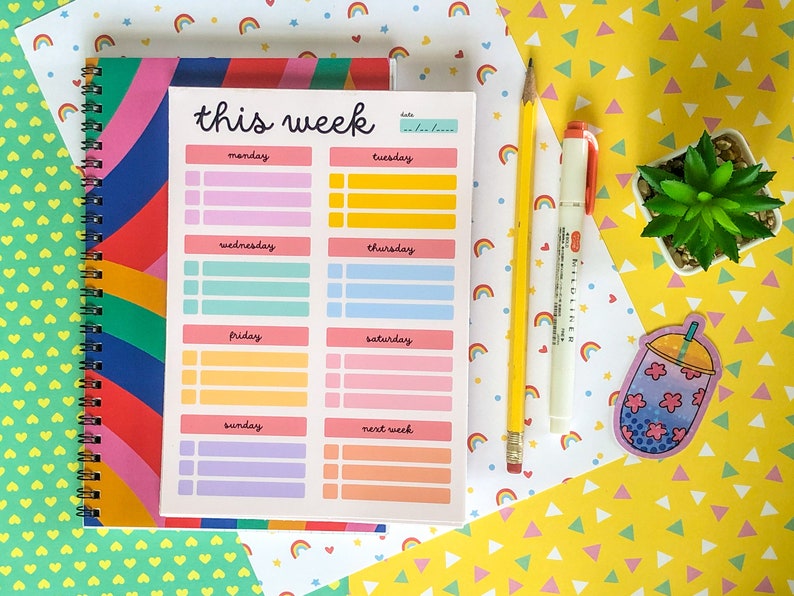 Weekly Plans Notepad - Tear-off Pages - Bright Colorful Rainbow Planner ...