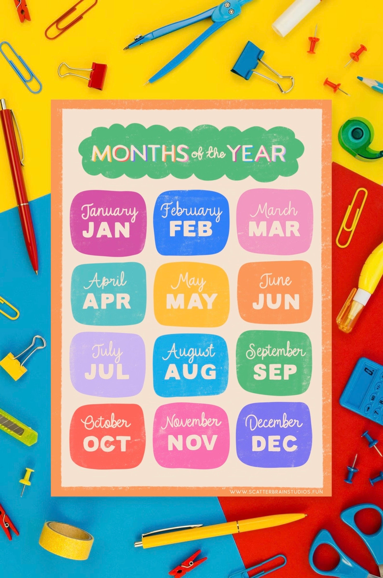 Months of the Year Classroom Poster - Printable Colorful Educational ...