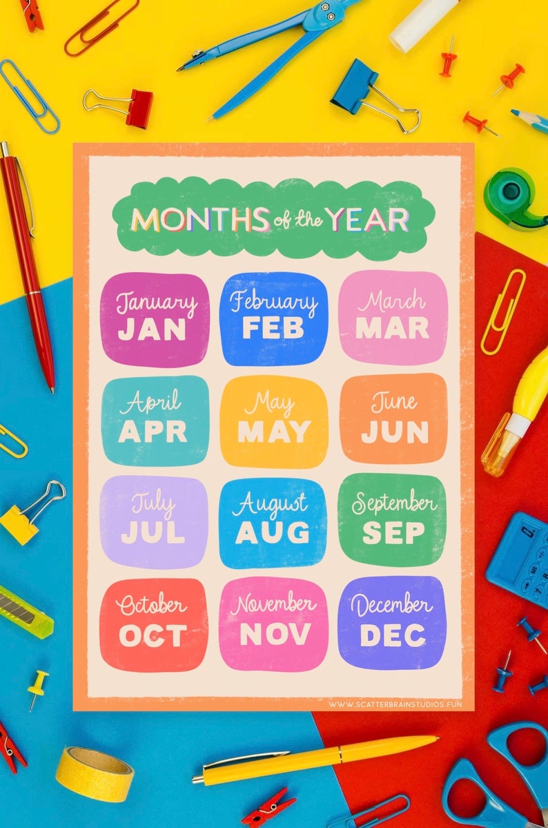 Months of the Year Classroom Poster Printable Colorful - Etsy