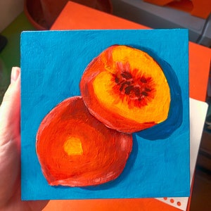 Bright Peaches Original Still Life Painting - Colorful Maximalist Wall ...
