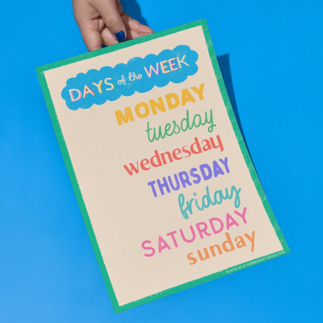 Days of the Week Classroom Poster Printable Colorful - Etsy