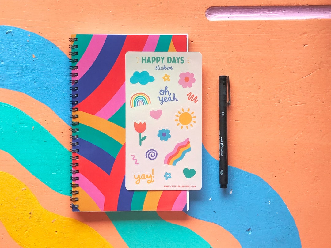 Happy Day Sticker Sheet - Colorful Doodle Stickers for Planners ...